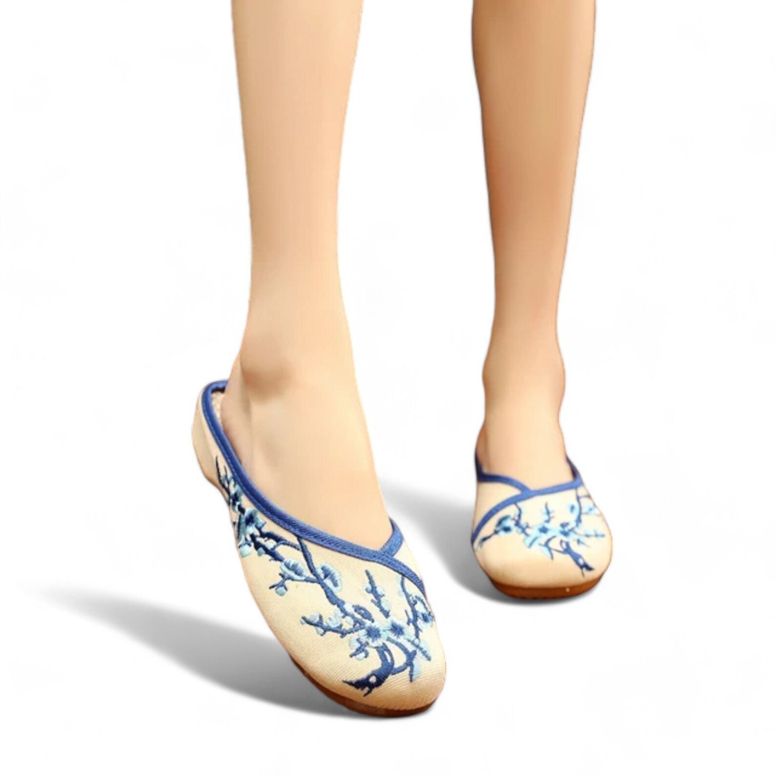 White & Red Embroidered Slippers With Sakura Plum Blossom Design Womens ...