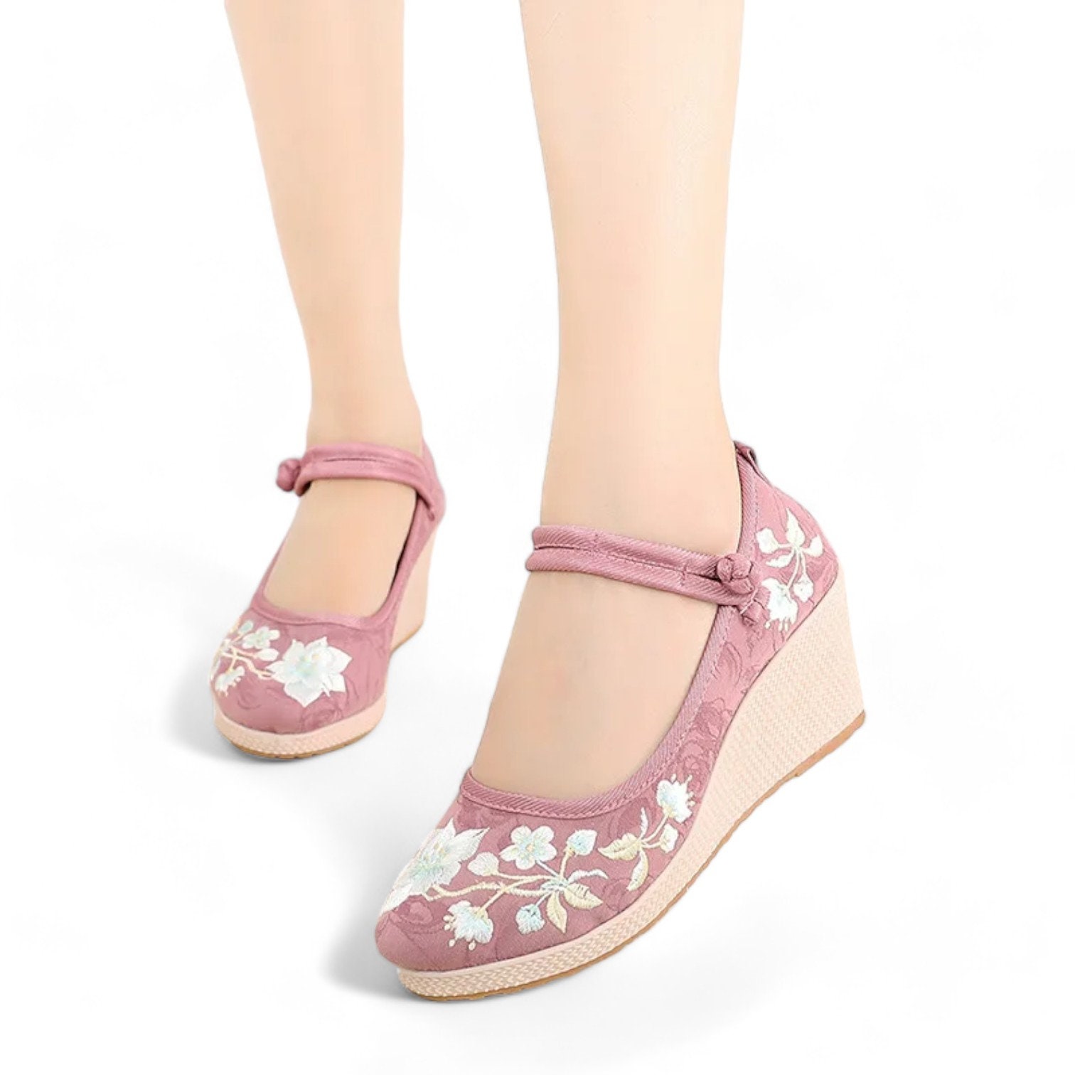 Dark Gray Wedge Platform Heel Shoes for Women Hand Embroidered Floral ...