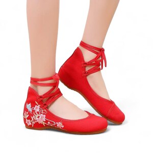 Red Ballet Flats | Embroidered Comfortable Canvas Flats | Casual ...