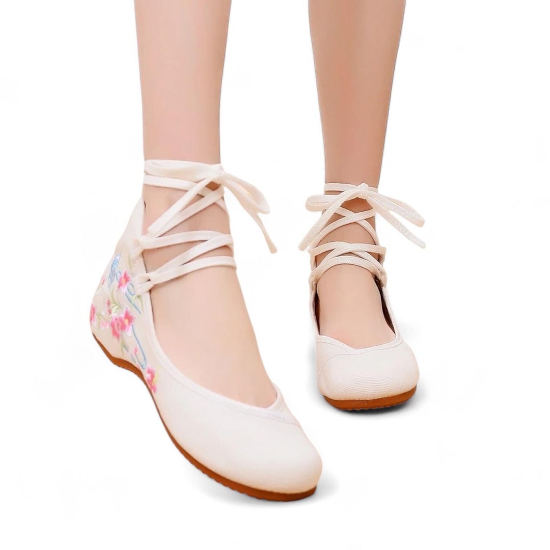 Off-white Ballet Flats | Embroidered Comfortable Canvas Flats | Casual ...