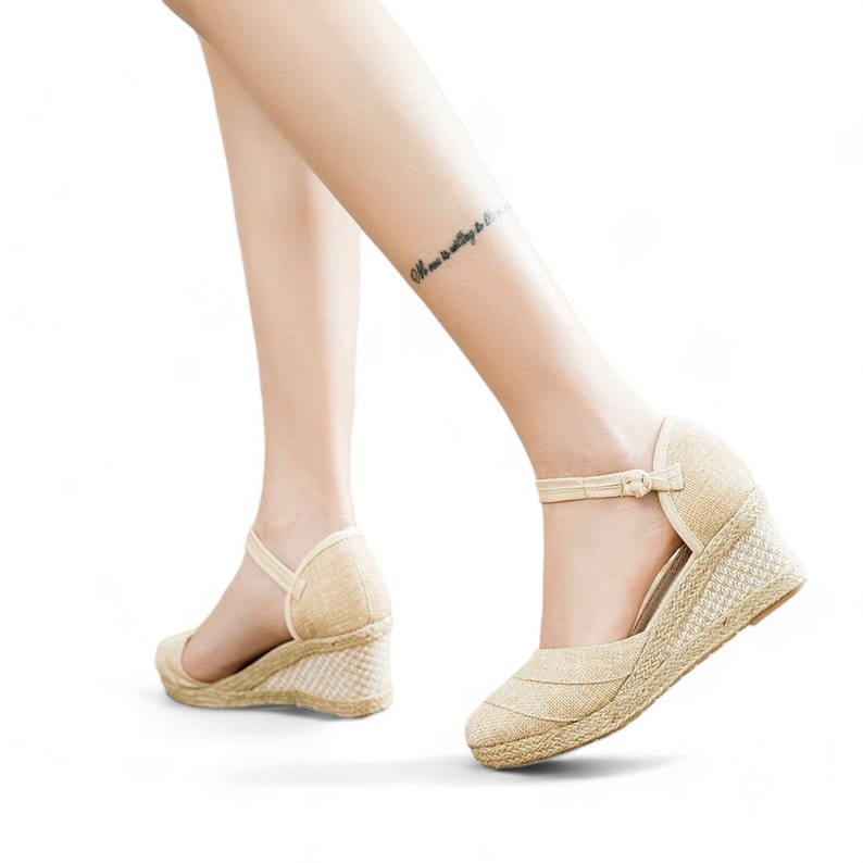 Beige Patchwork Espadrilles Wedge Sandals Handmade Sustainable Vegan ...