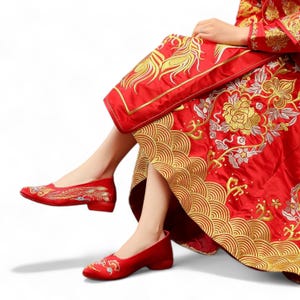 Red Chinese Wedding Bridal Shoes Traditional Chinese Tea Ceremony Qipao ...
