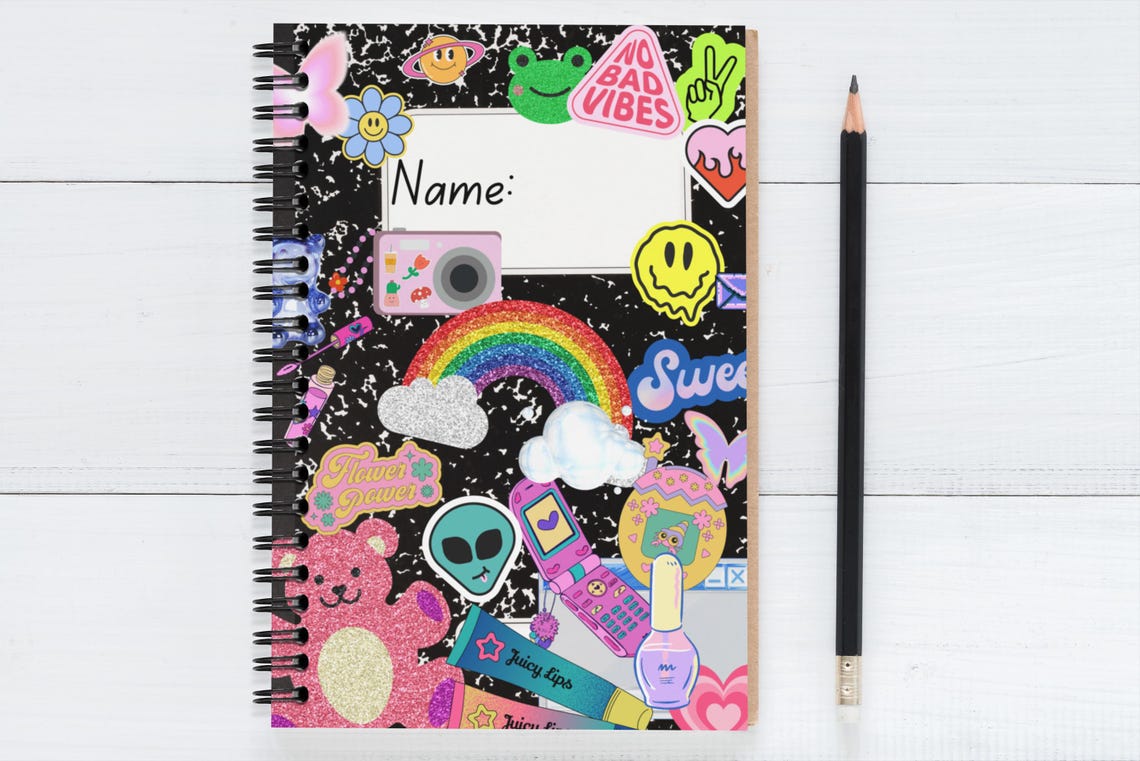 Y2K Spiral Notebook Ruled Line, 2000s Aesthetic Spiral Notebook, Cute ...