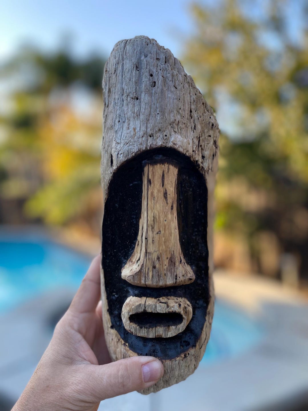 Tiki Mask, Hand Carved, Black and White Two Tone, Driftwood - Etsy