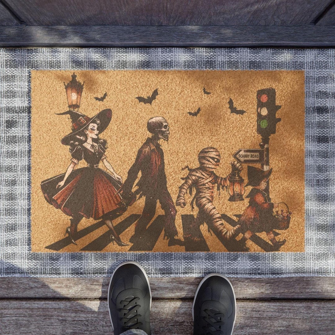 Boo-tles Witch and Her Team Scabby Road Halloween Welcome Mat, Spooky ...