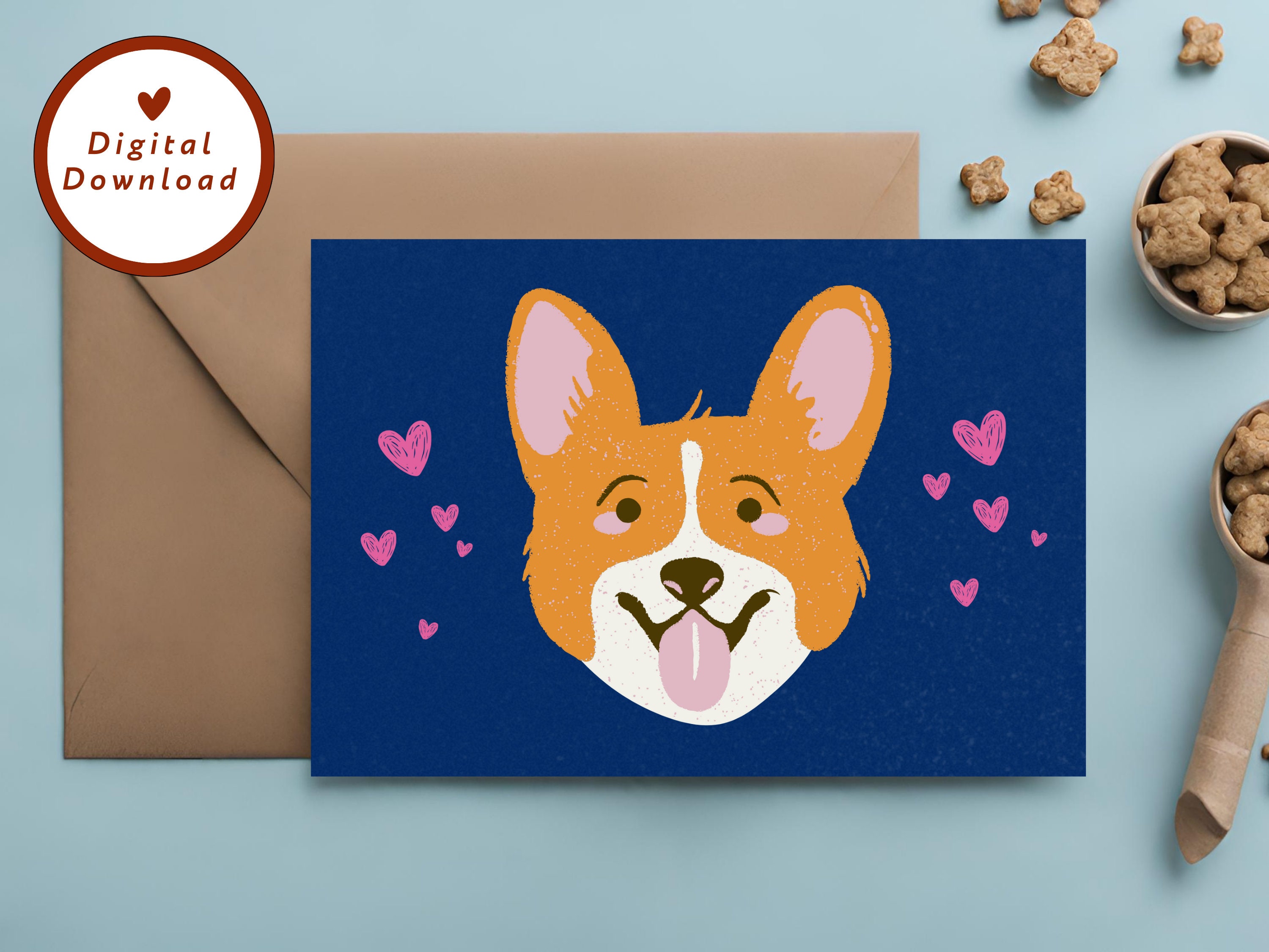 Printable Corgi Card, Happy Dog Card, Love Dog, Fun Dog Card, 7x5 ...