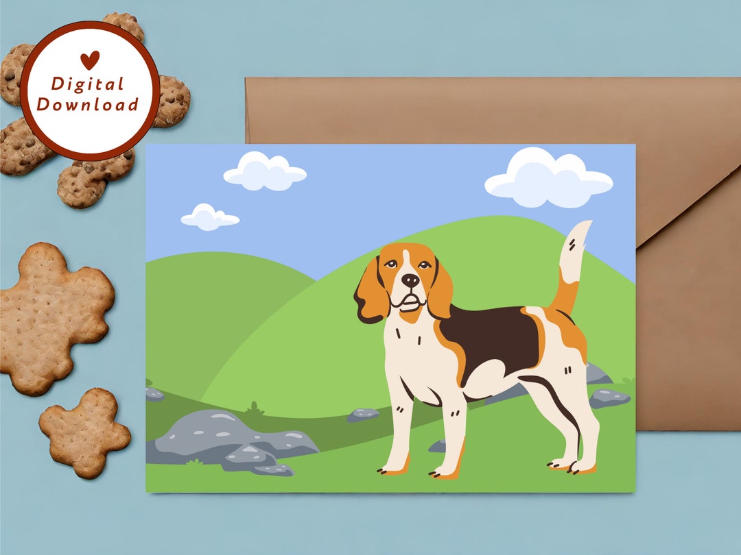 Printable Beagle Dog Card, Hiking Beagle Card, Beagle Dog, 7x5 Greeting ...