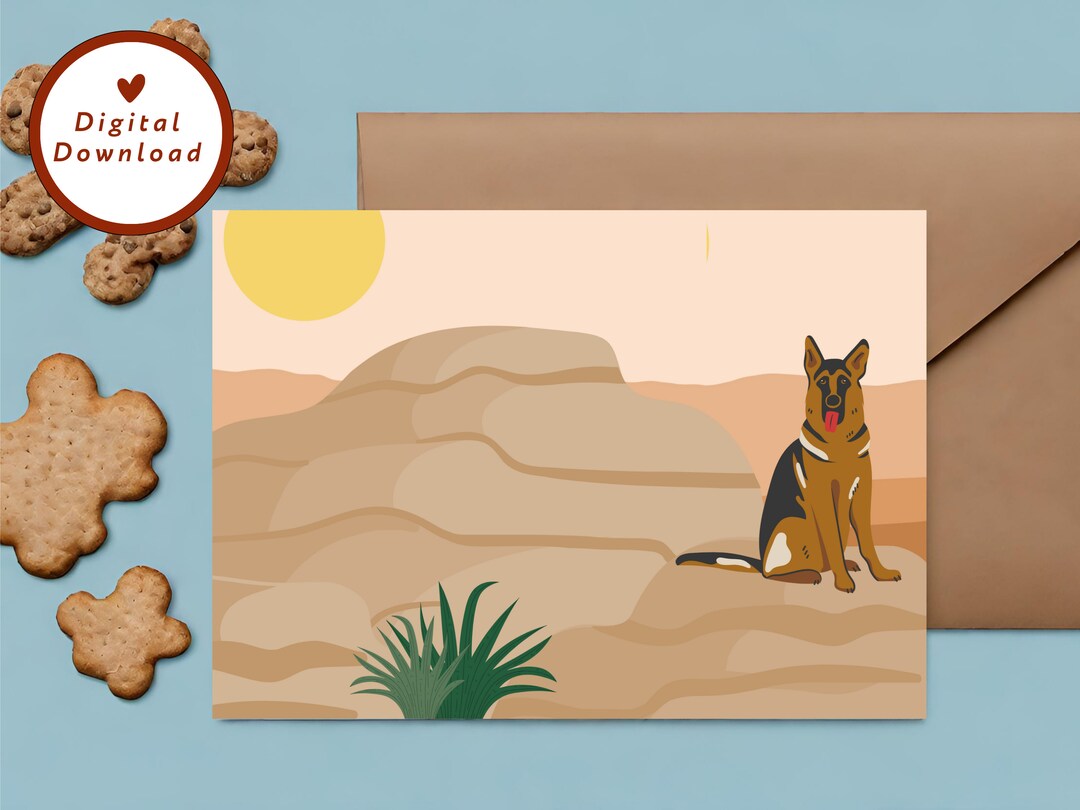 Printable Hiking German Shepherd Dog Card, German Shepherd Hiking ...