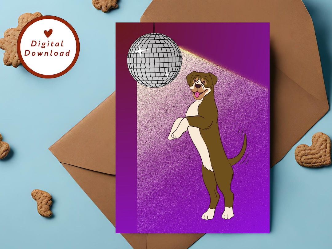 Printable Disco Dog Card, Dancing Dog Card, 70's Dog, Fun Dog Card, 5x7 ...