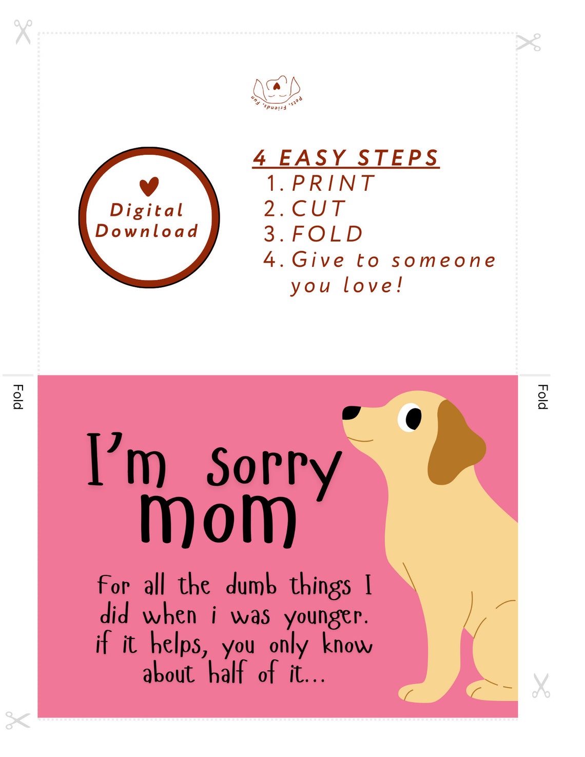 Printable Dog Mother's Day Card, Sorry Mom, Destructive Dog, Labrador ...