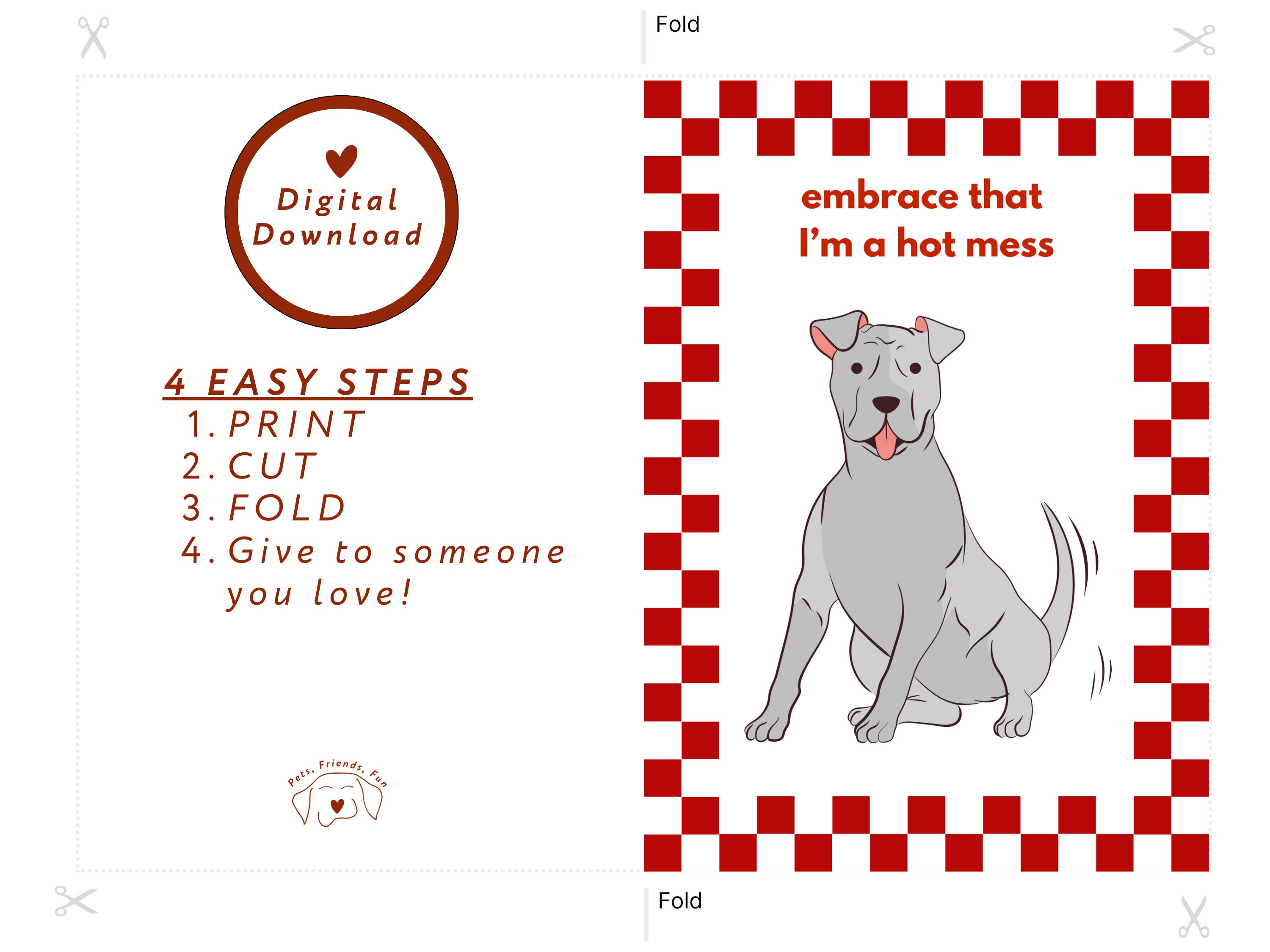 Printable Pit Bull Card, Hot Mess, Pit Bull Terrier, Pet Humor Card ...