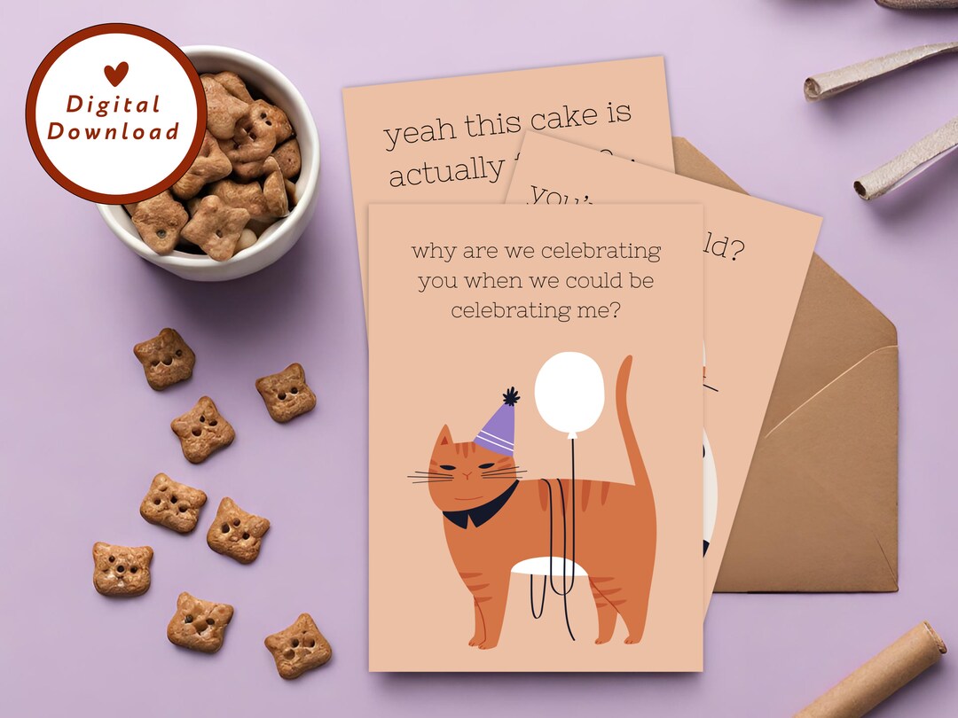 Printable Sassy Cat Birthday Cards, 8 Pack, Funny Cat Sayings, Blank ...