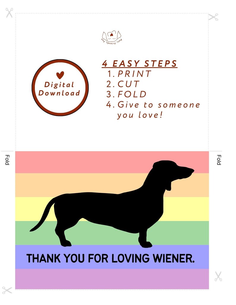 Printable Dog Pride Card, Thank You for Loving Wiener, Dachshund Wiener ...