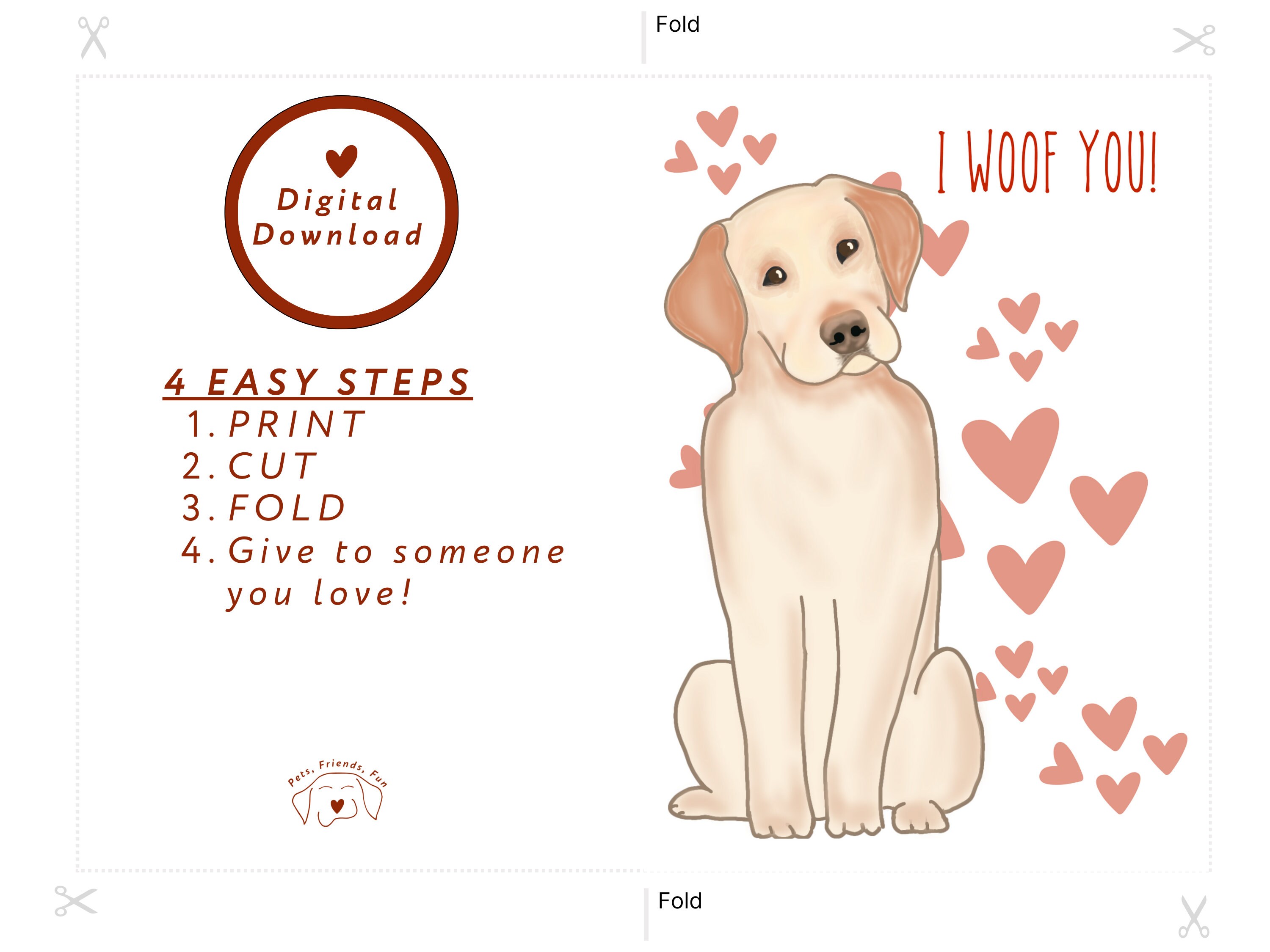 Printable 'I Woof You' Card, Labrador Retriever Woof You, Dog Dad and ...