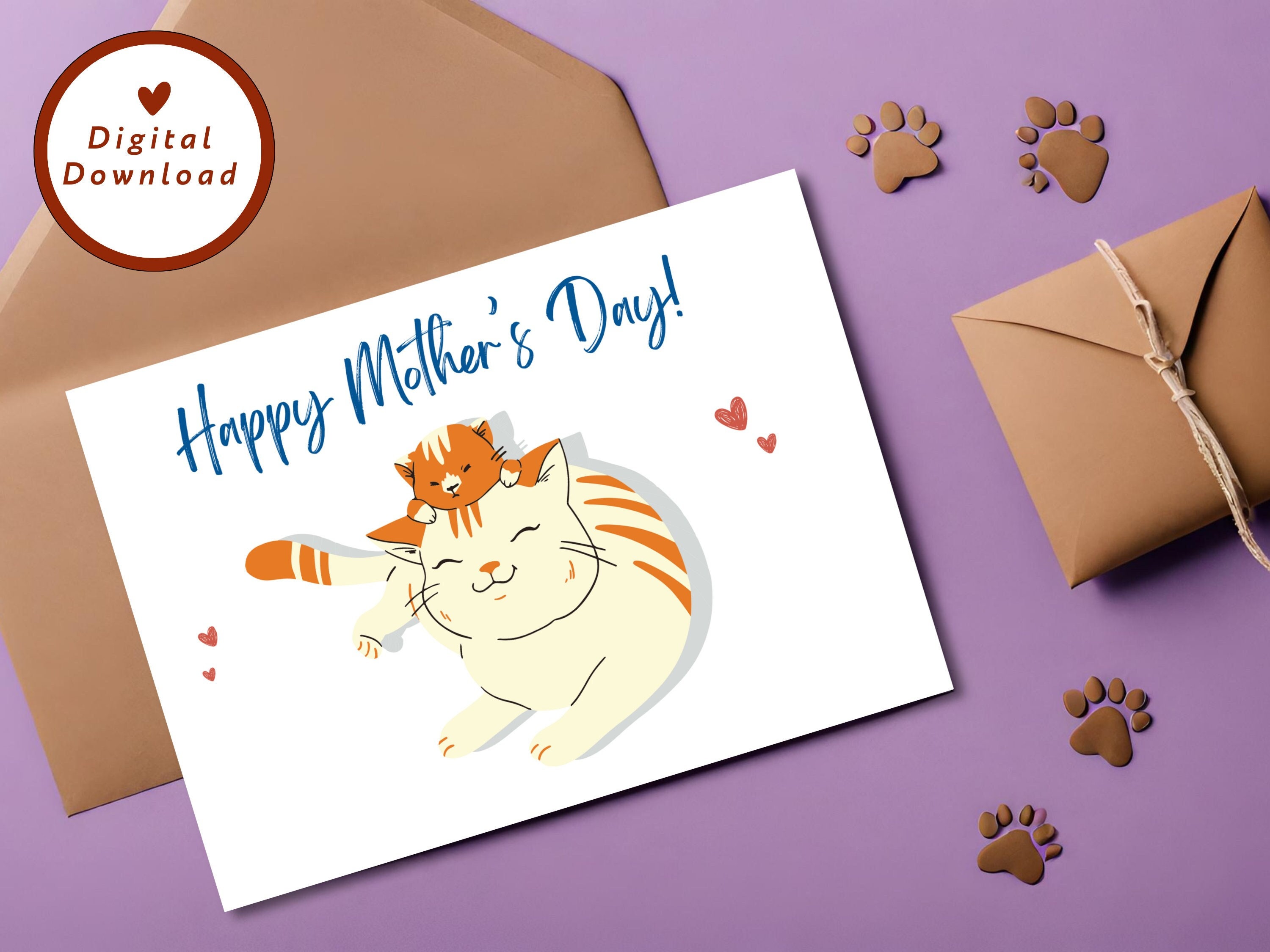 Printable Cat Mother's Day Card, Cat Mom Card, Cat Lover, Kitty and ...