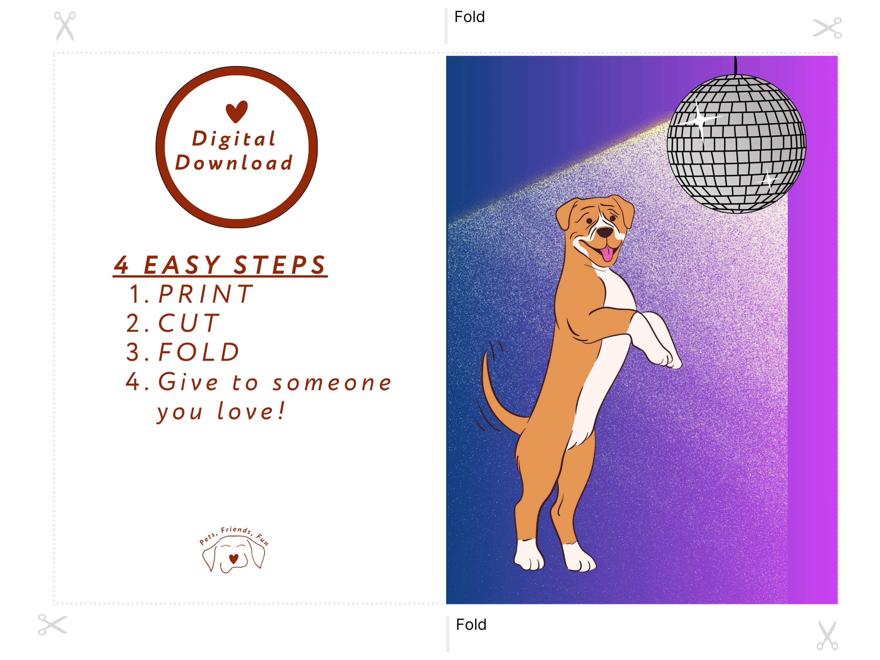 Printable Disco Dog Card, Dancing Dog Card, 70's Dog, Fun Dog Card, 5x7 ...