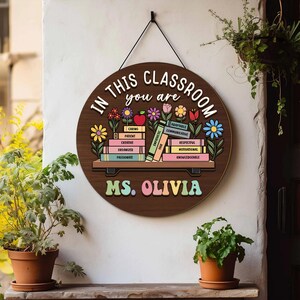 Custom Teacher Door Sign, “in This Classroom” 3D Book & Flower Wooden ...