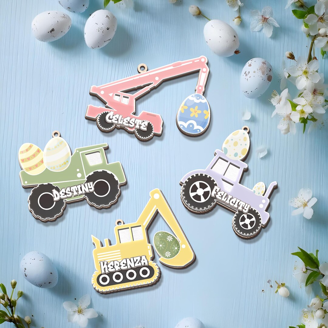 Personalized Bulldozer Excavator Dump Truck Easter Bundle | Egg Bunny ...