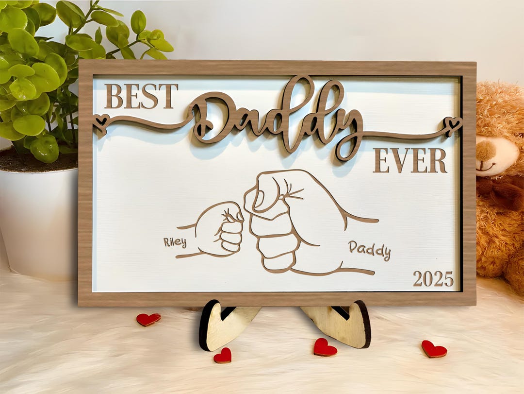 Personalized Father's Day Gift, Fist Bump, Dad and Kids Framed Wooden ...