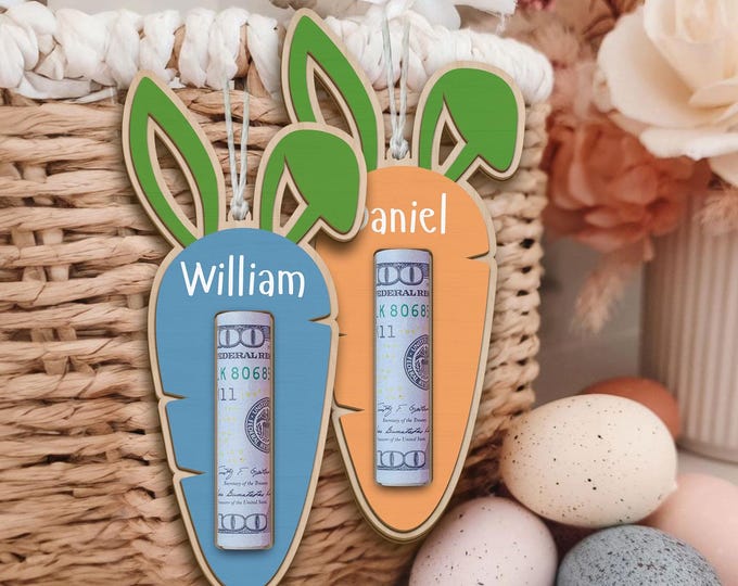 Personalized Carrot Money Holder, Easter Bunny Ear Tag, Custom Easter ...
