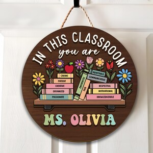 Custom Teacher Door Sign, “in This Classroom” 3D Book & Flower Wooden ...