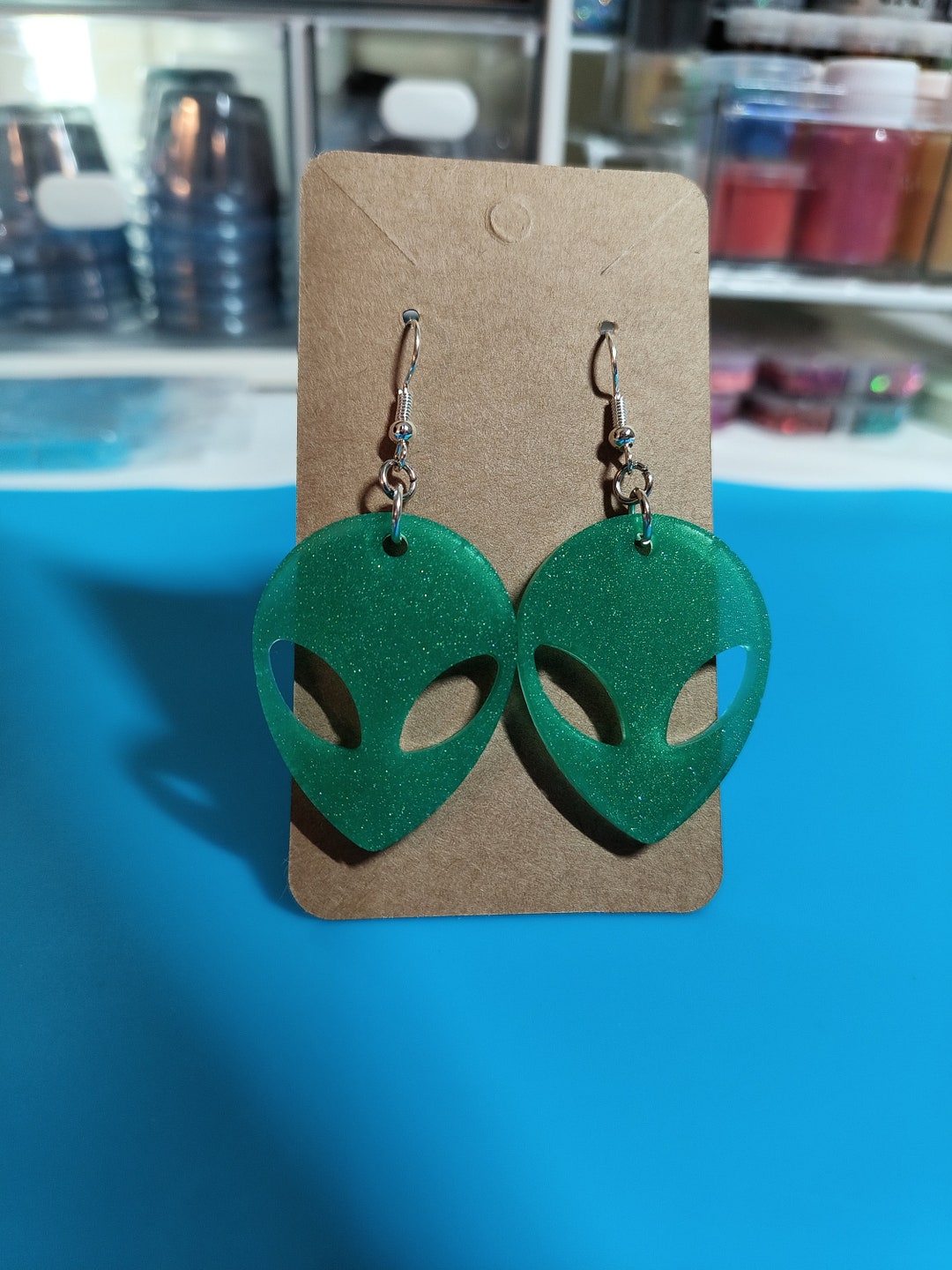 Green Alien Head Dangle Earrings - Etsy