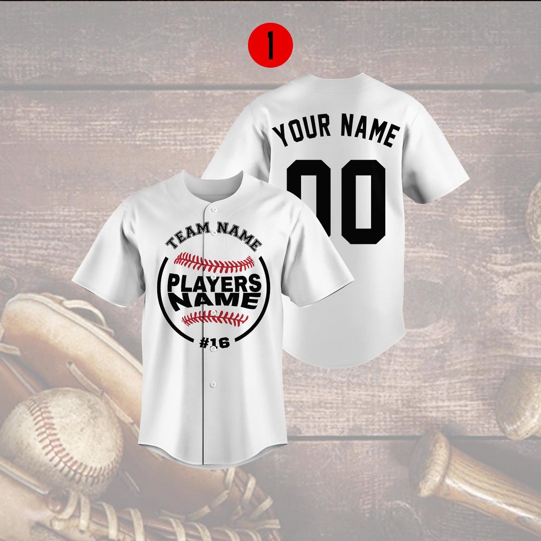 Custom Team Name Baseball Jersey, Personalized Name Number, White ...