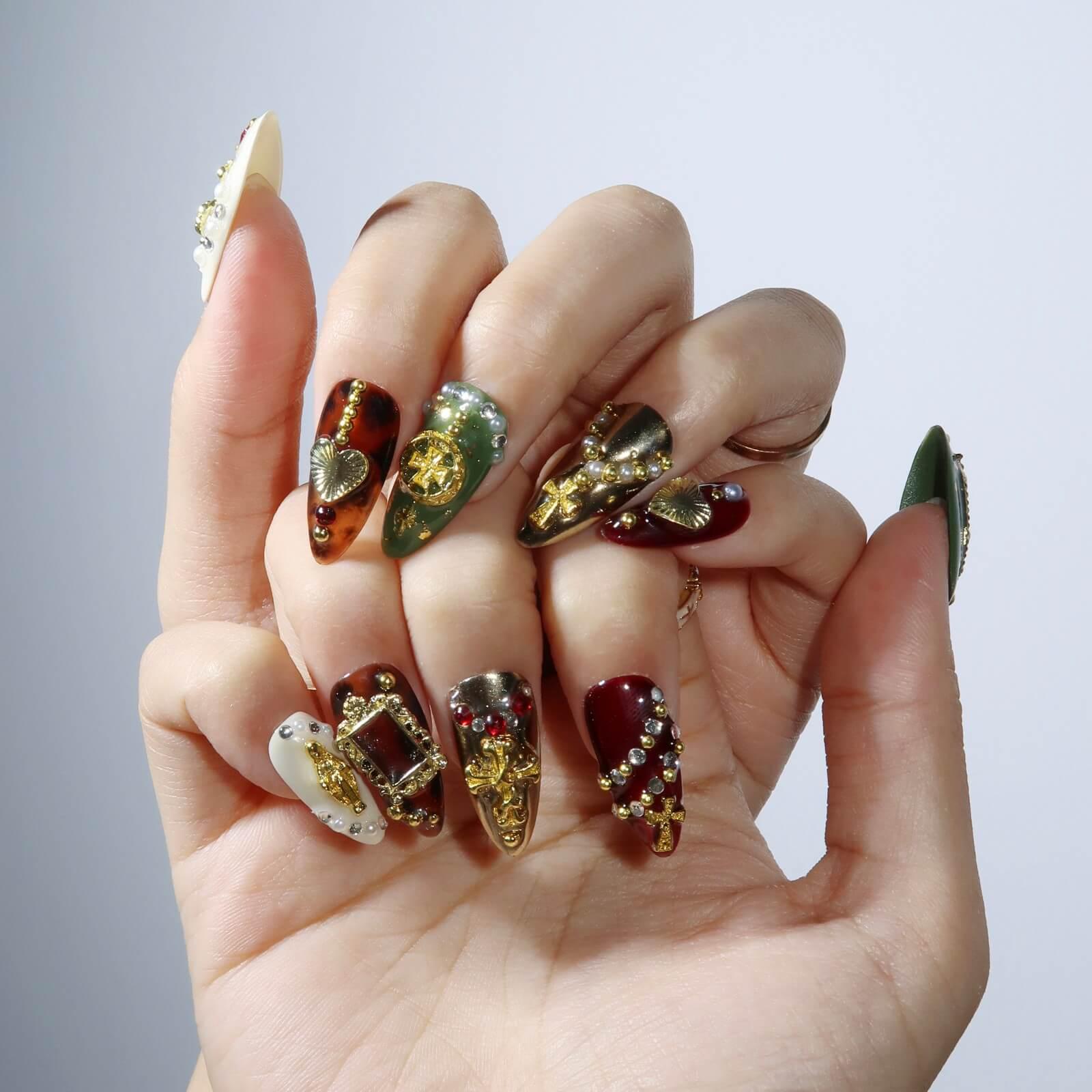 Sacred Elegance Press on Nails, Religious and Vintage Gold Accents ...