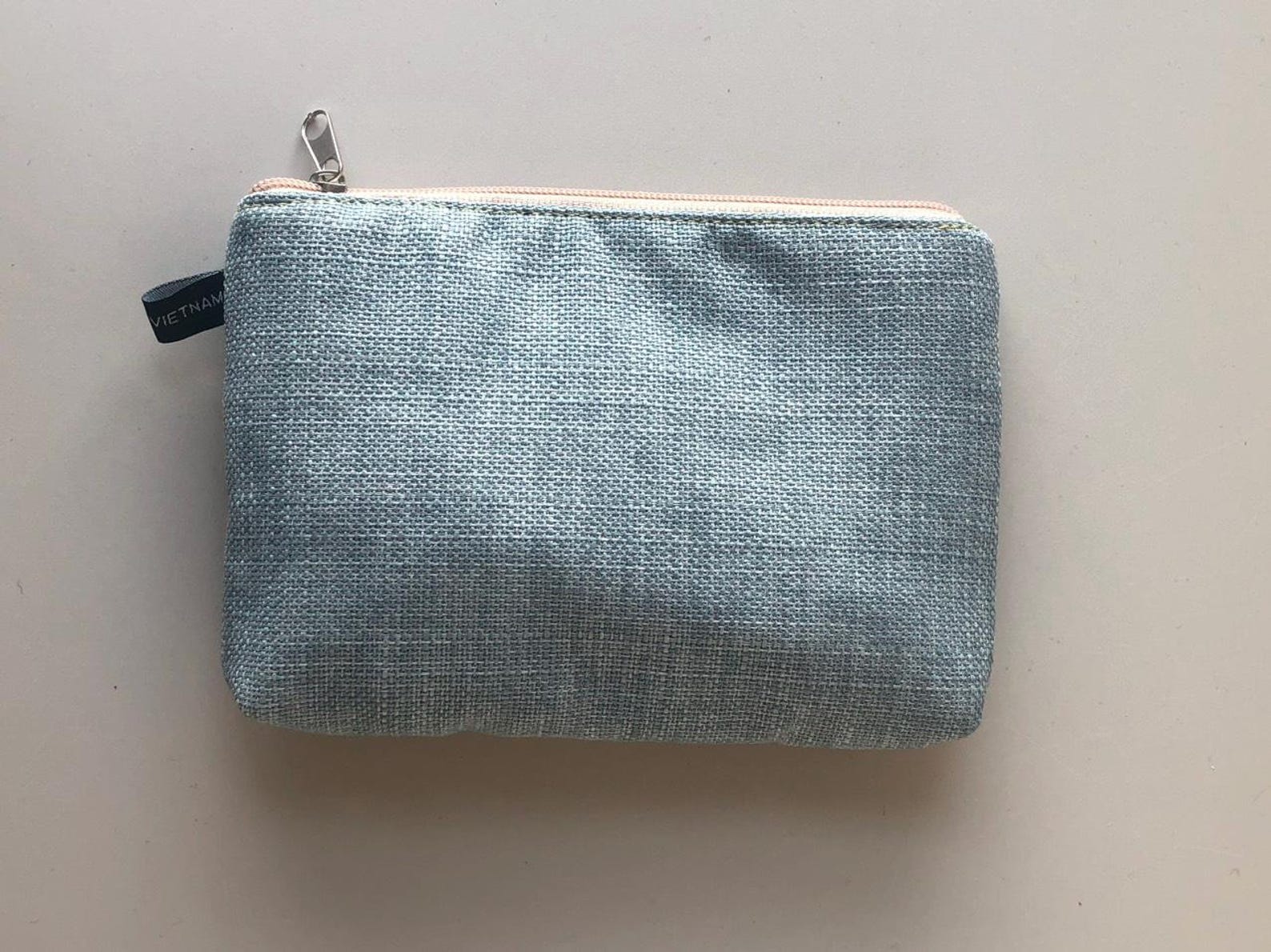 Cyan Embroidered Floral Brocade Wallet, Handmade Wild Flower Makeup ...