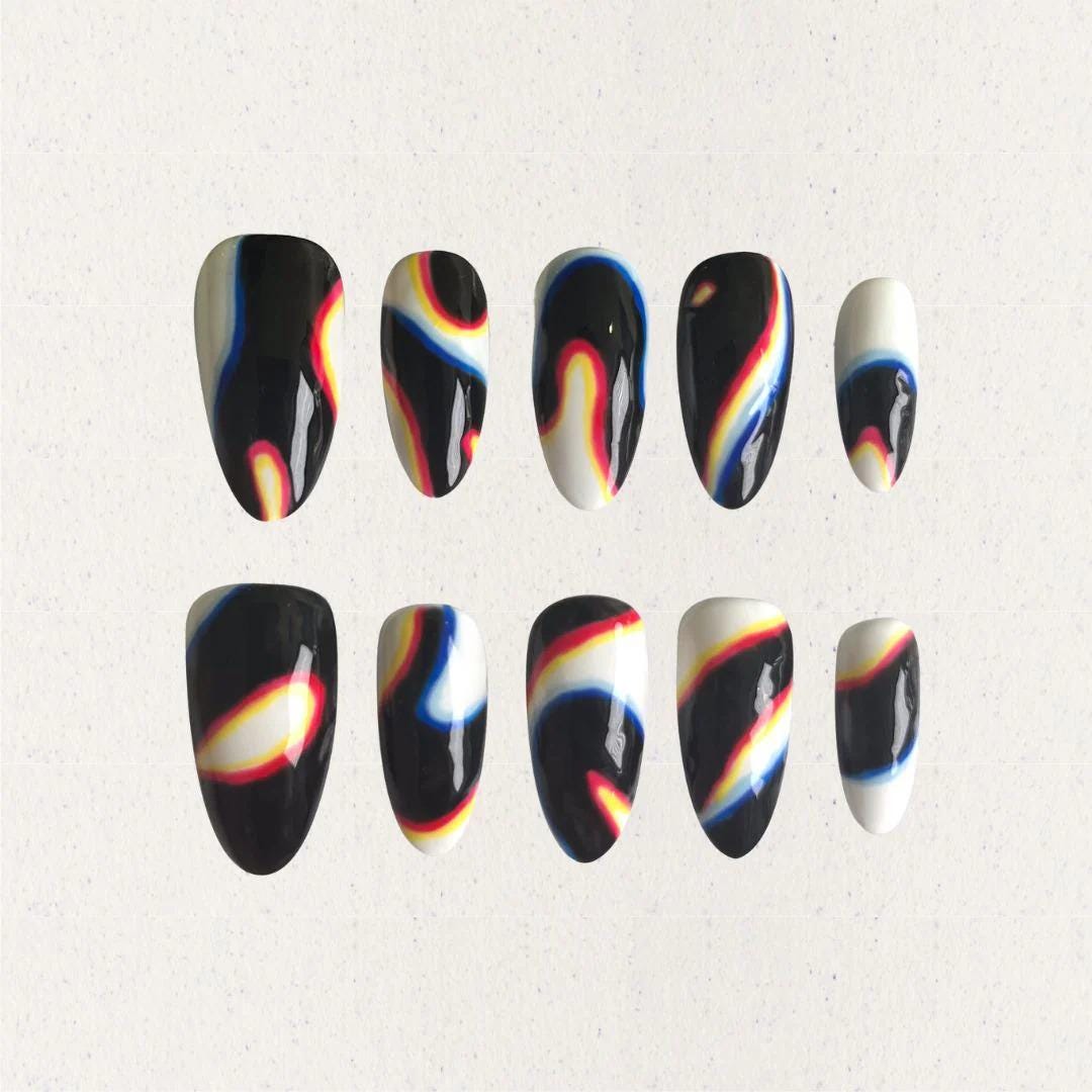 Milky Way Stream Press-on Nail Set, Bold Black and White With Colorful ...