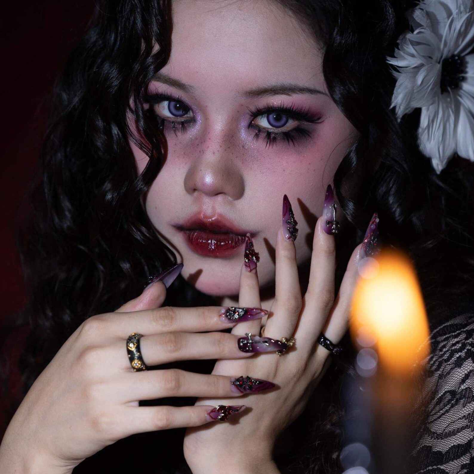 Witches Curse 3D Press-on Nails Set, Gothic Cross & Hand Design, Red ...