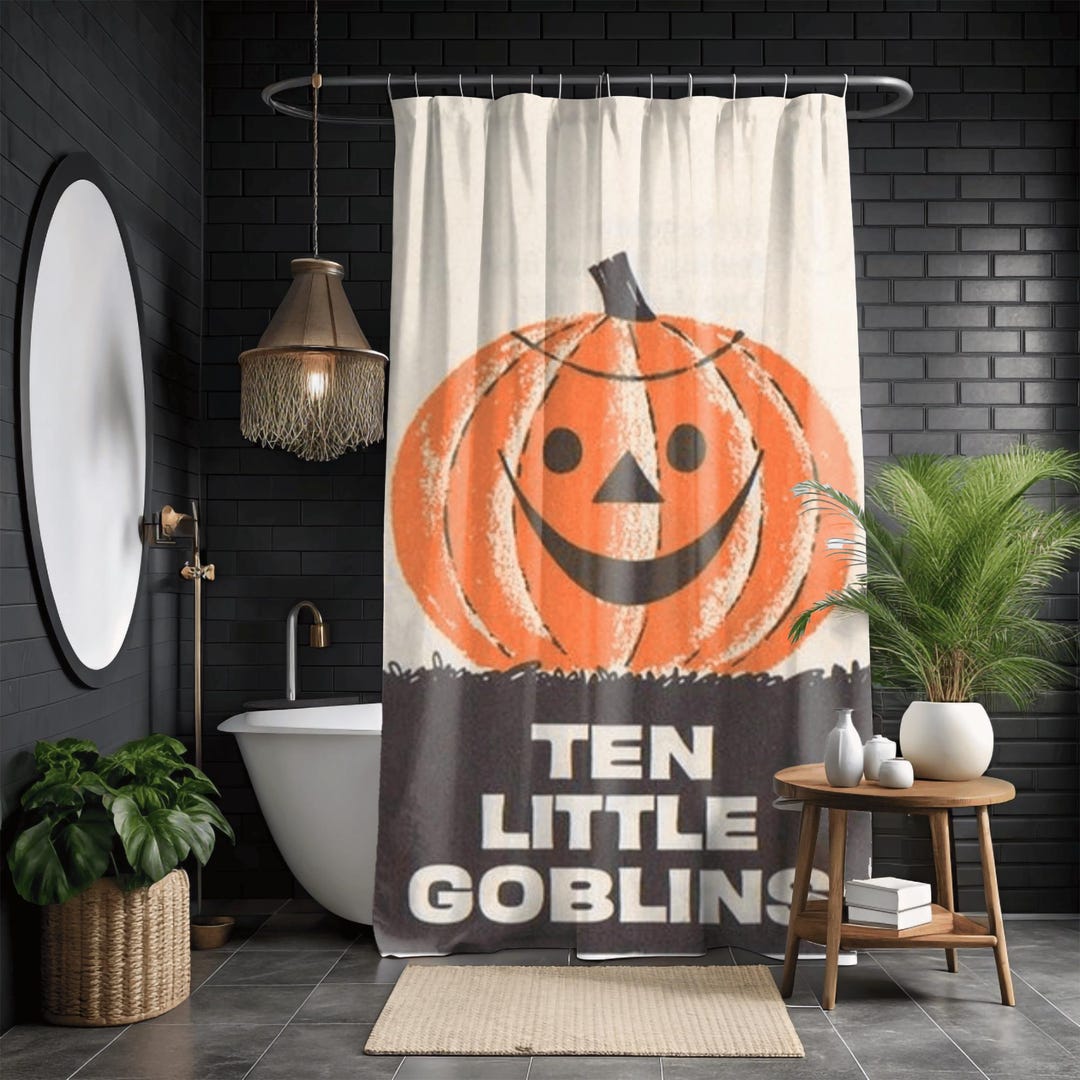 Ten Little Goblins Halloween Shower Curtain, Spooky Goblin Design ...