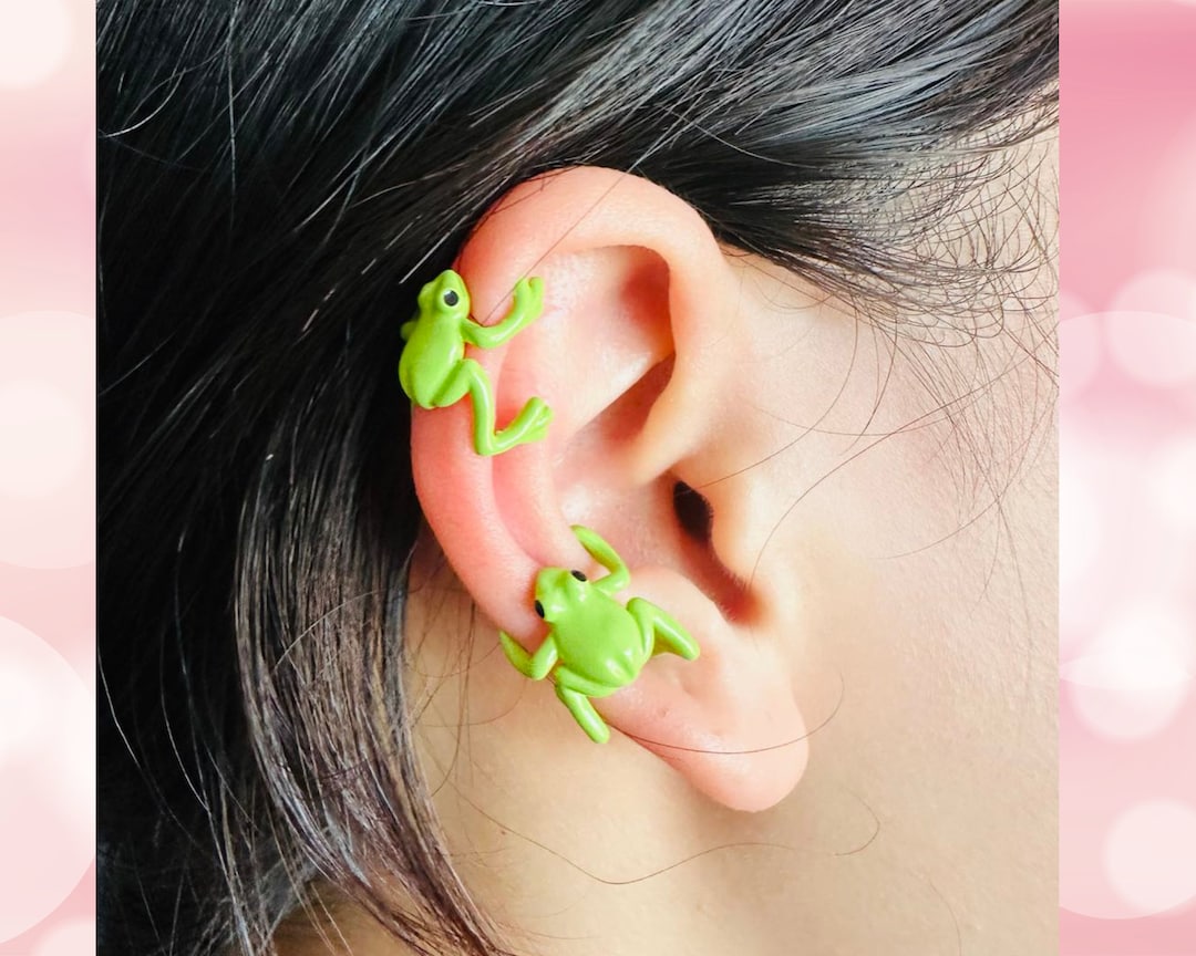 Green Frog Ear Cuff, Frog Ear Jewelry, Frog Jewelry, Green Happy Frog ...