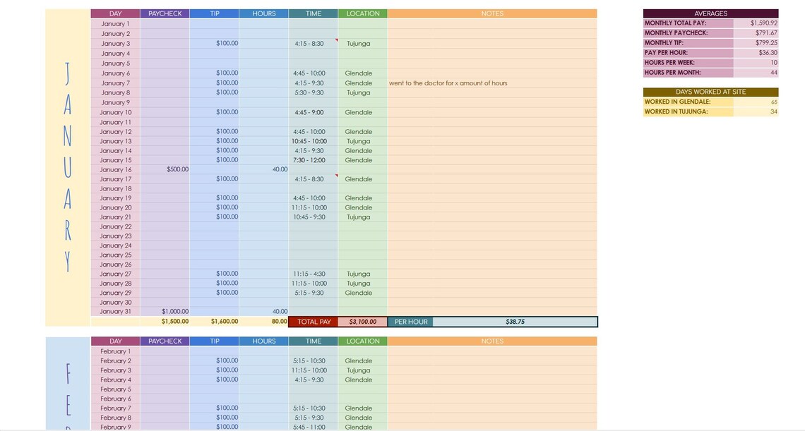 Work and Pay Tracker Spreadsheet - Etsy