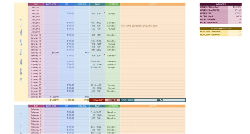 Work and Pay Tracker Spreadsheet - Etsy