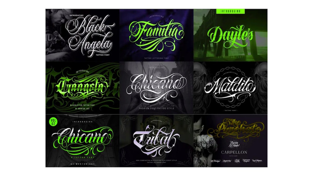20 Premium Tattoo Fonts Bundle, Tattoo Fonts Bundle, Custom Tatoos ...
