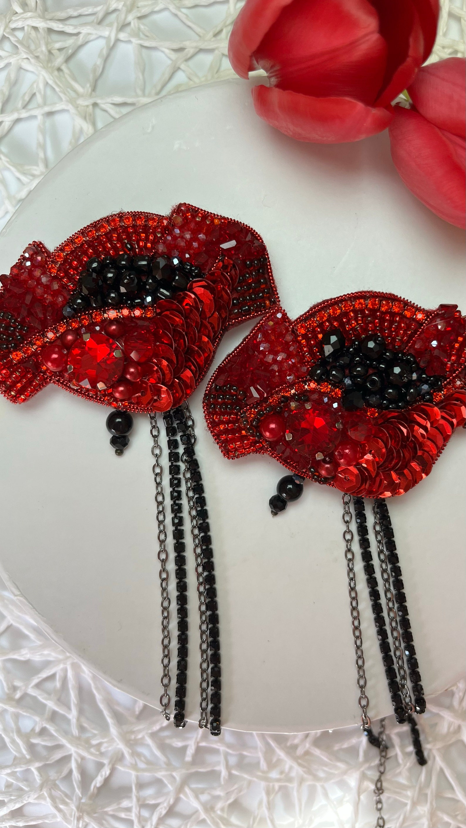 Handmade Beaded Red Poppy Brooch Minimalist Fashion Flower Brooches ...