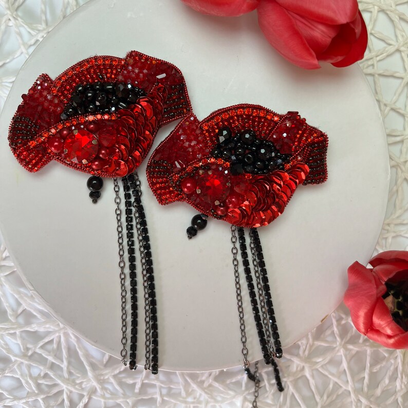 Handmade Beaded Red Poppy Brooch Minimalist Fashion Flower Brooches ...