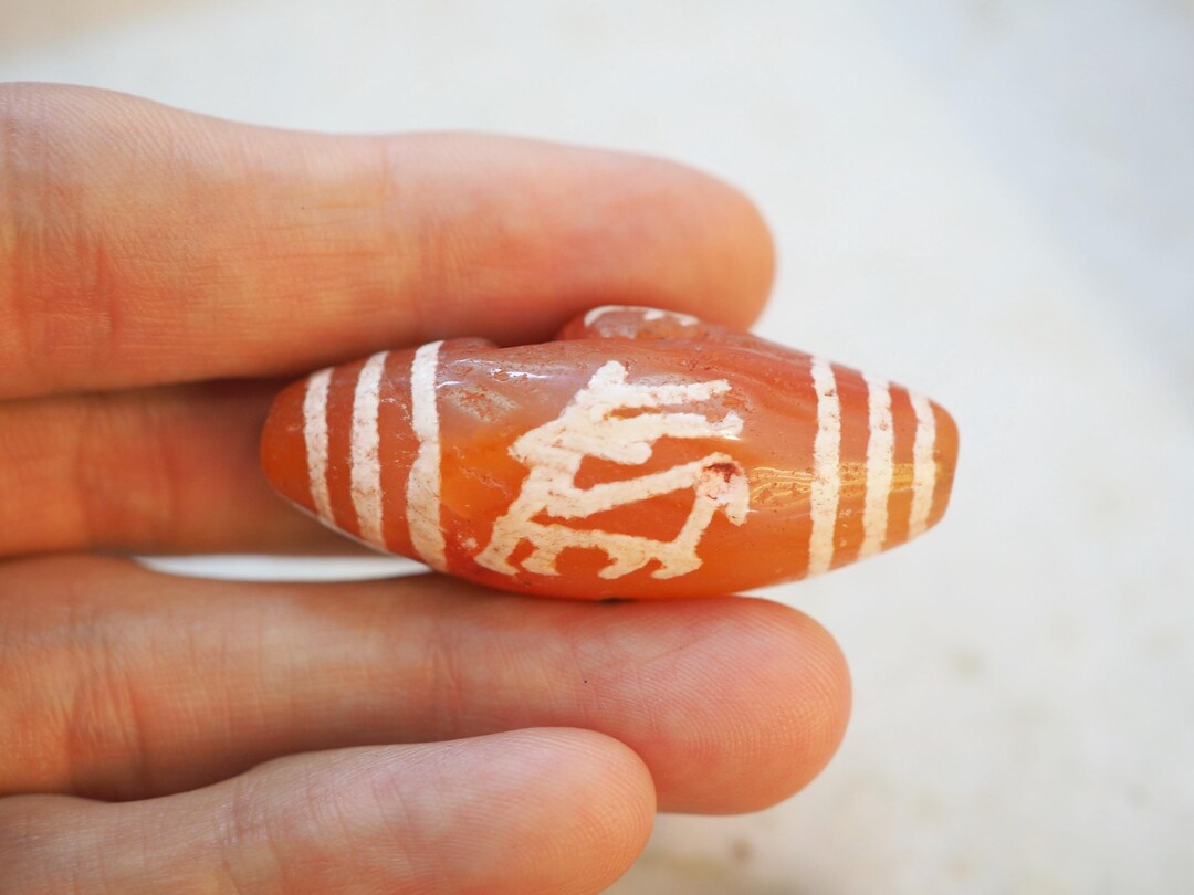 Lovely Antique Indus Valley Etched Carnelian DEER Stag Bicone Bead ...