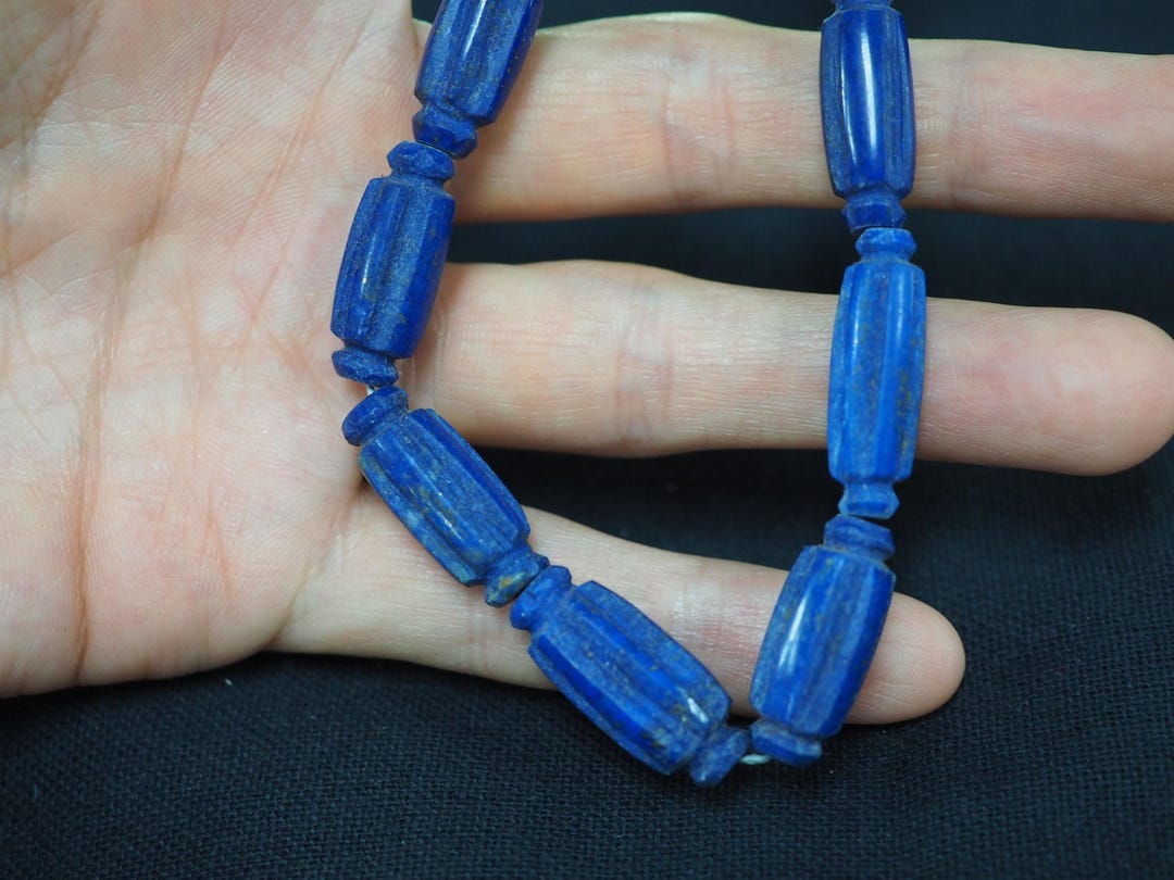 Vintage Lapis Carved Capsule Bead Necklace Necklace or for Jewelry ...