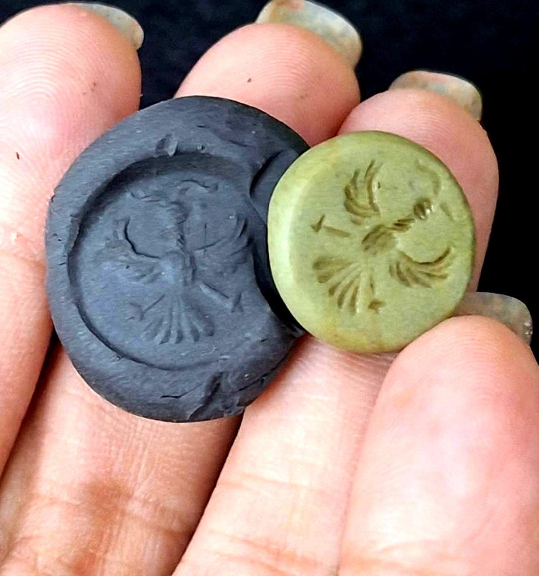 Antique Old Green Jade Roman Intaglio Mythical Flying Phoenix Bird ...