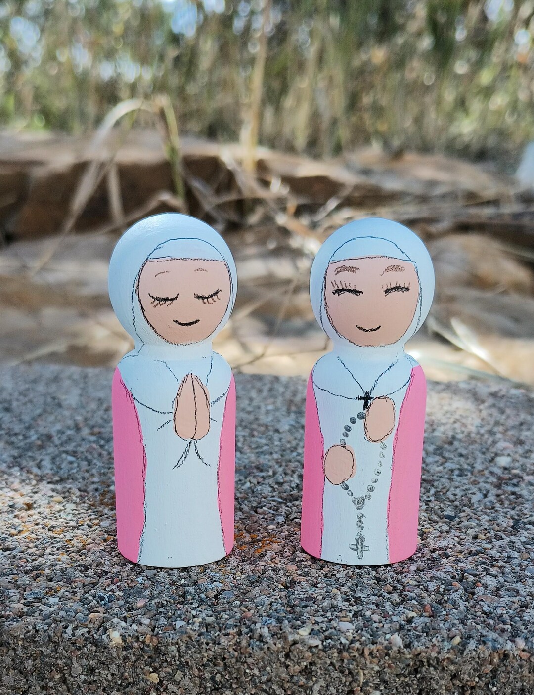 Nun Doll Pink Nun Wooden Peg Doll Catholic Saint Toy Nun Art Catholic ...