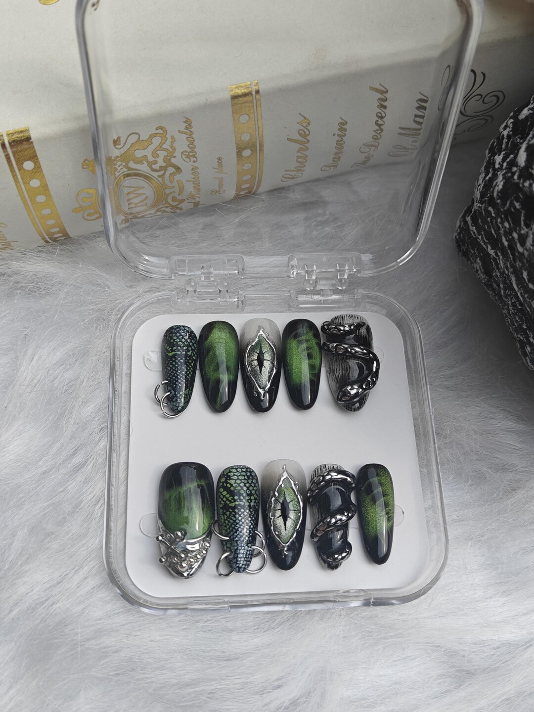 Green Devil Nails Gothic Party Press on Nails Handmade Cosplay Press on ...
