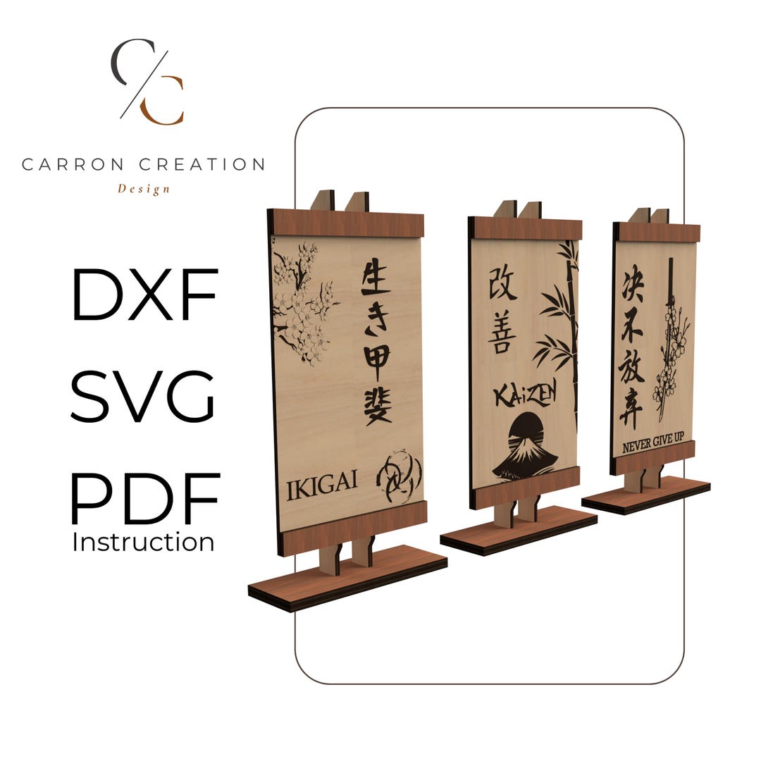 Laser Cutting Files for Japanese Ikigai, Kaizen & Never Give up Panels ...