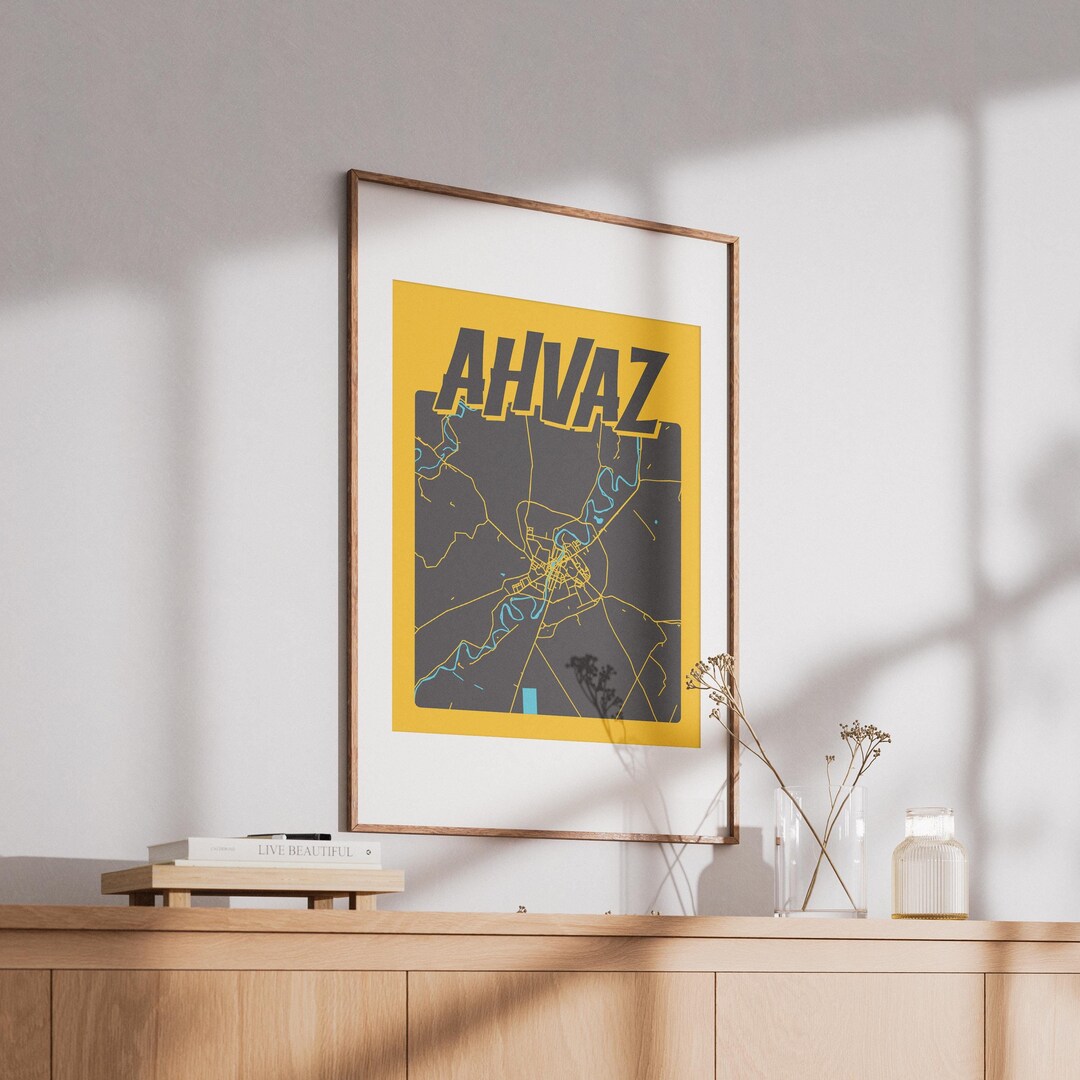 Iran Ahvaz Map Wall Decor / پوستر نقشه اهواز ایران / Iran Themed Satin ...