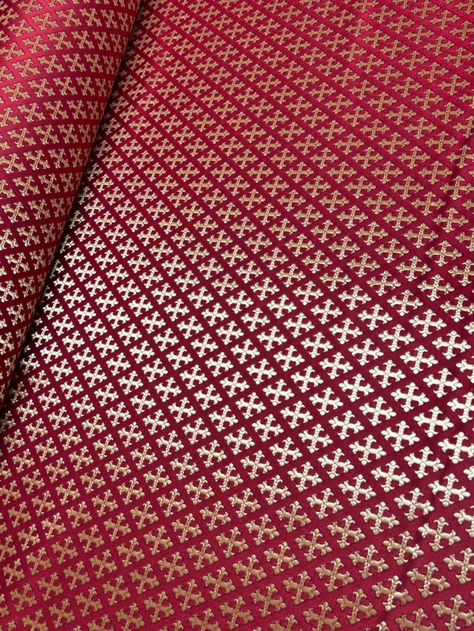 Church Brocade, Many Designs, Gold Embroidery on Red Fabric ...
