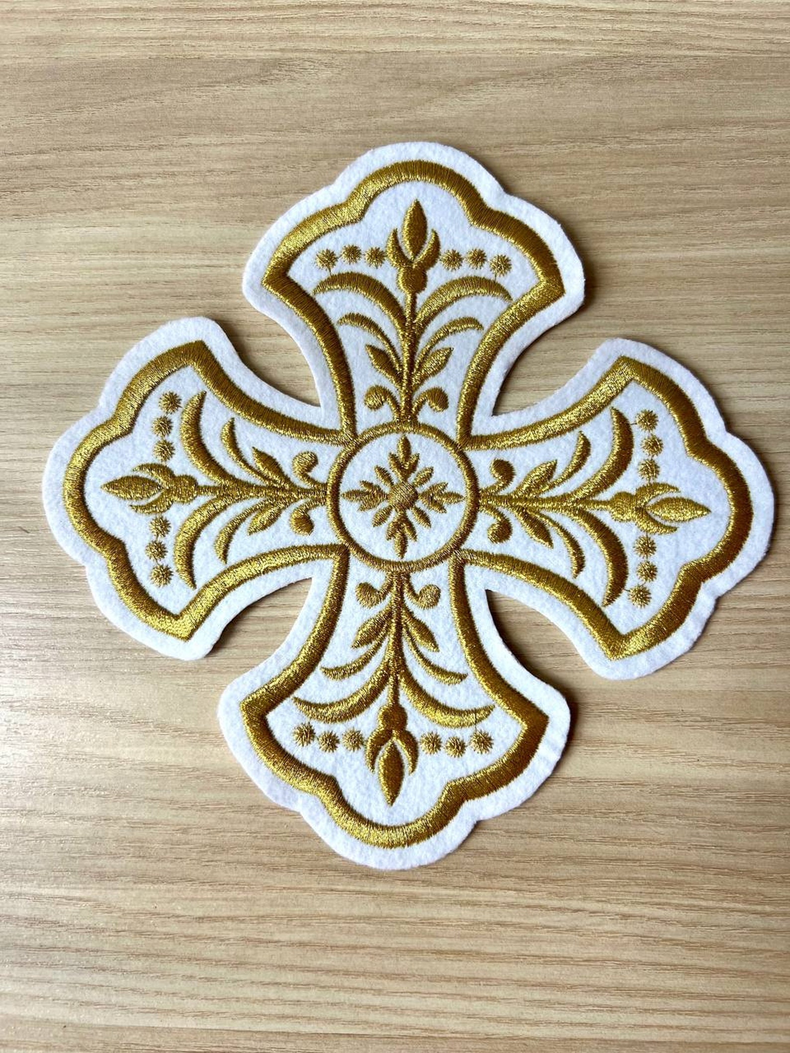 Gold Embroidered Christian Cross Patch for Liturgical Fabric - Church ...