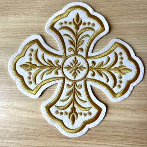 Gold Embroidered Christian Cross Patch for Liturgical Fabric - Church ...