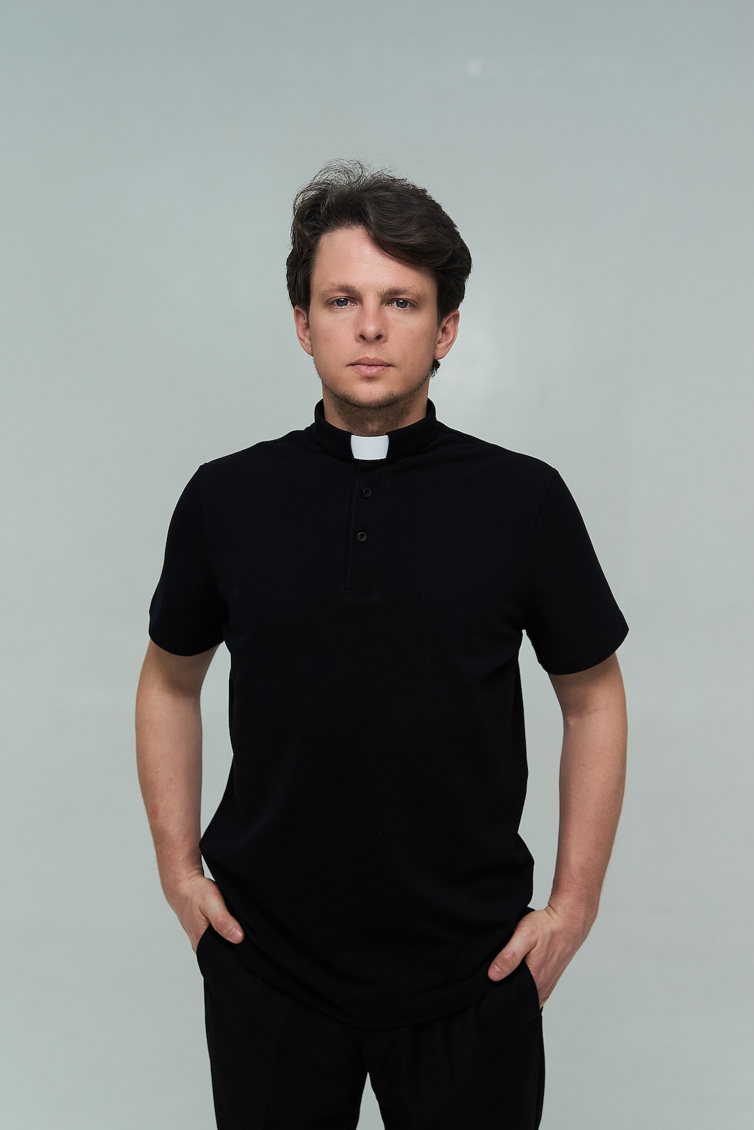 Black Shirt With White Collar for the Clergy, Roman Collar Shirt ...