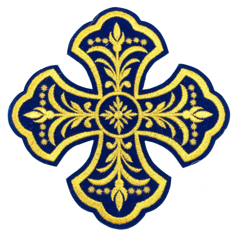 Gold Embroidered Christian Cross Patch for Liturgical Fabric - Church ...